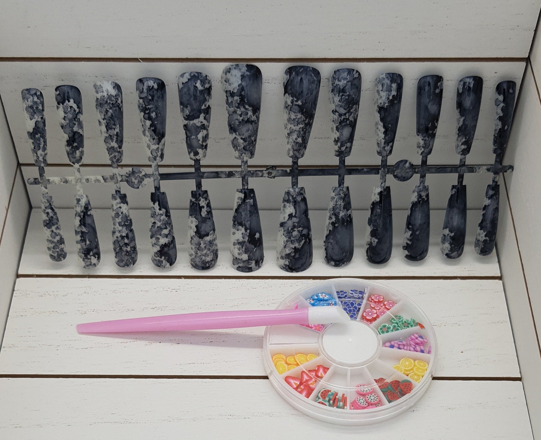 XL Extra Long Coffin Ballerina Alcohol Ink Paint Splatter Press on Nai ...